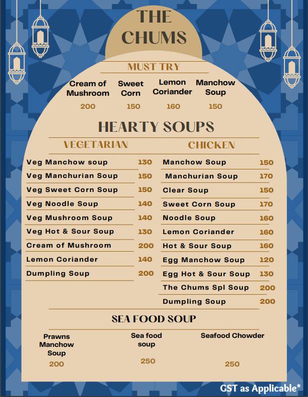 Menu at The Chums Gaming Cafe, Mumbai