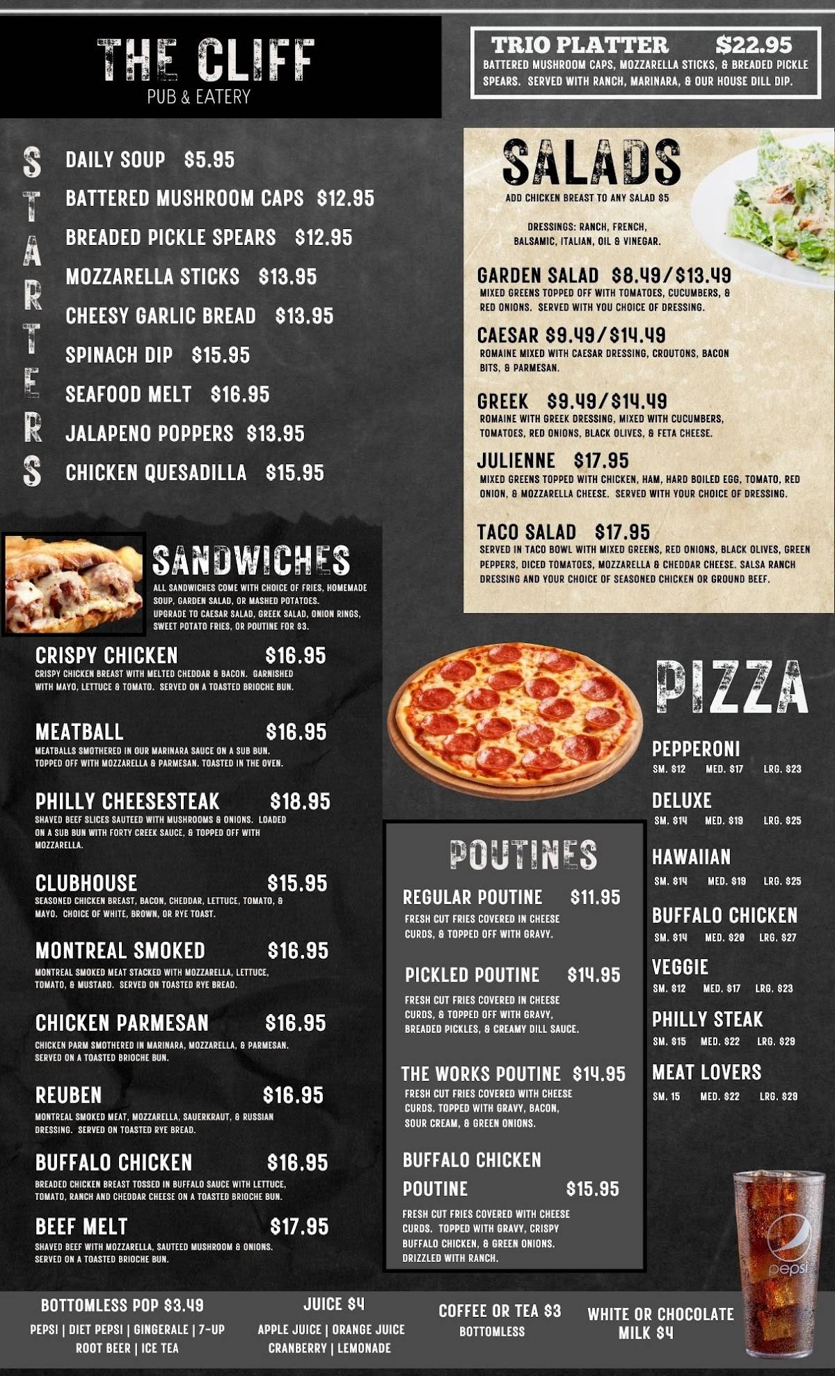 Menu at The Cliff Pub & Eatery, Sudbury