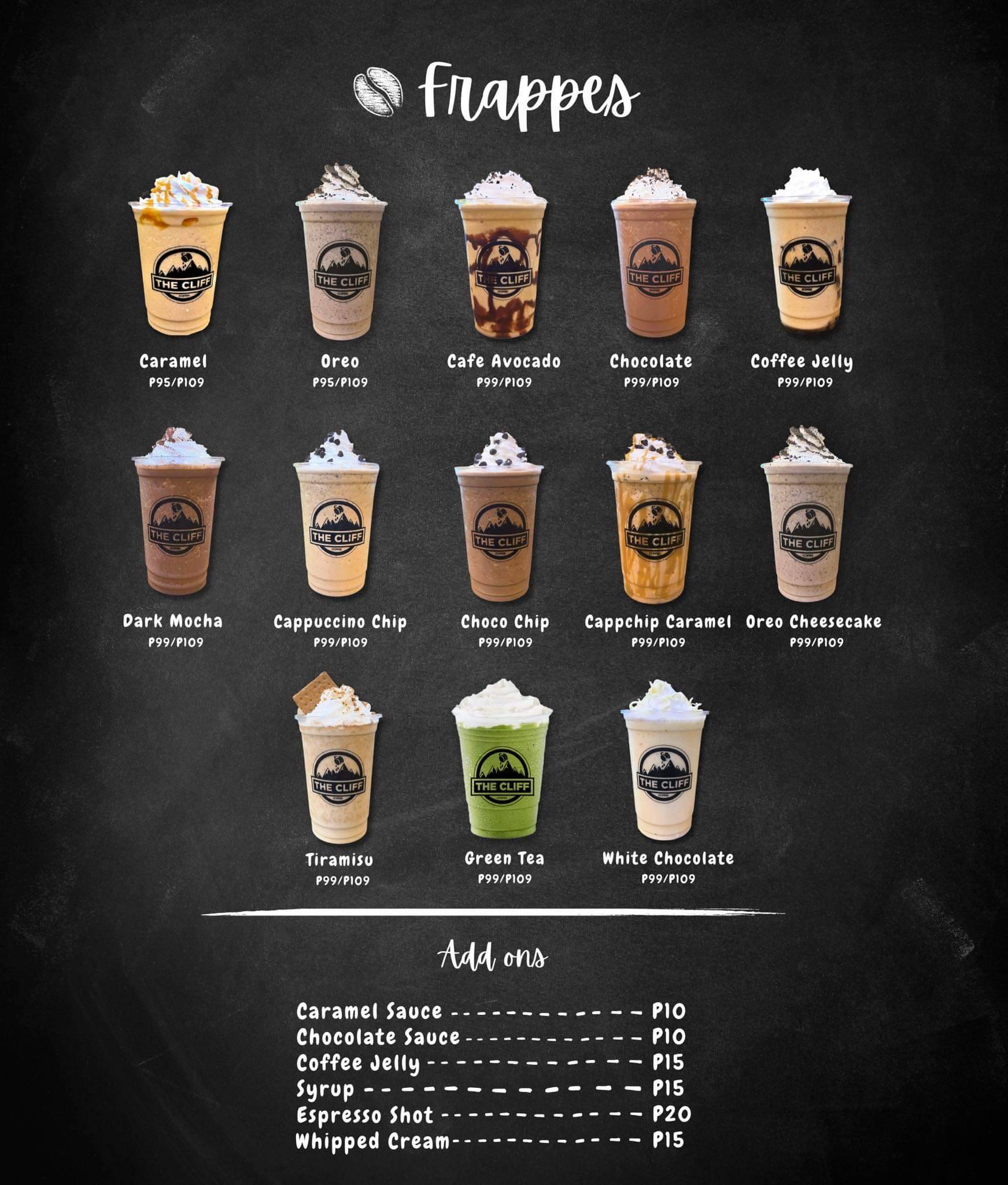 Menu at The Cliff, Manila
