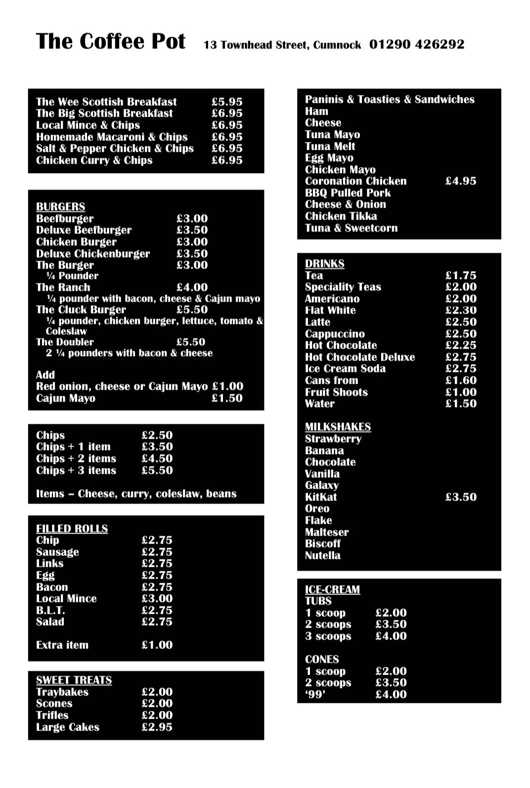 Menu at The Coffee Pot restaurant, Cumnock