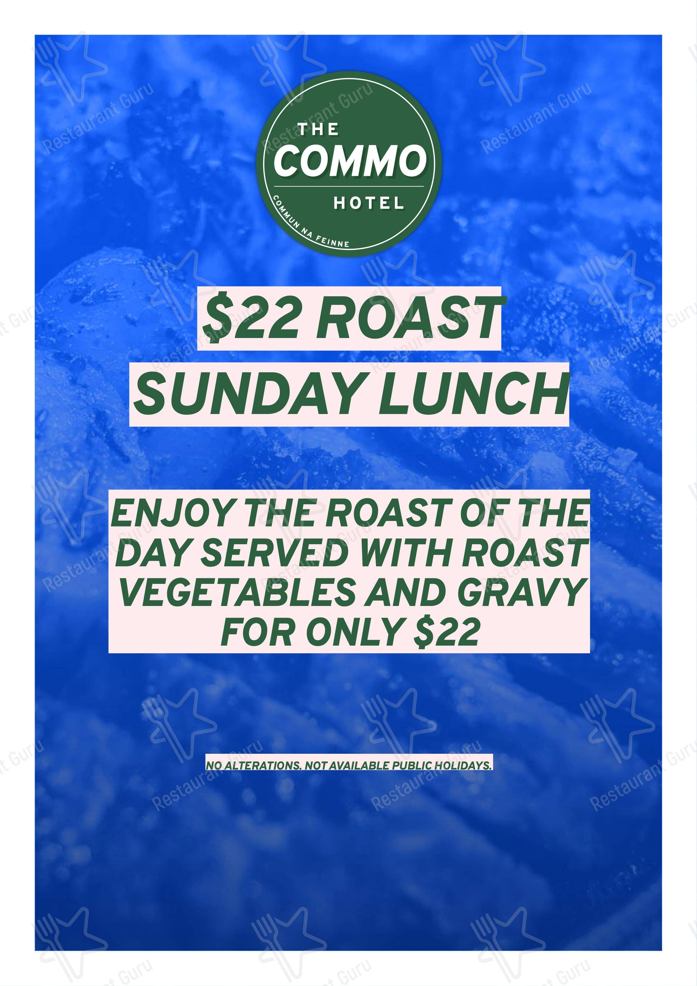 Menu at The Commo (Commun Na Feine) Hotel pub & bar, Geelong
