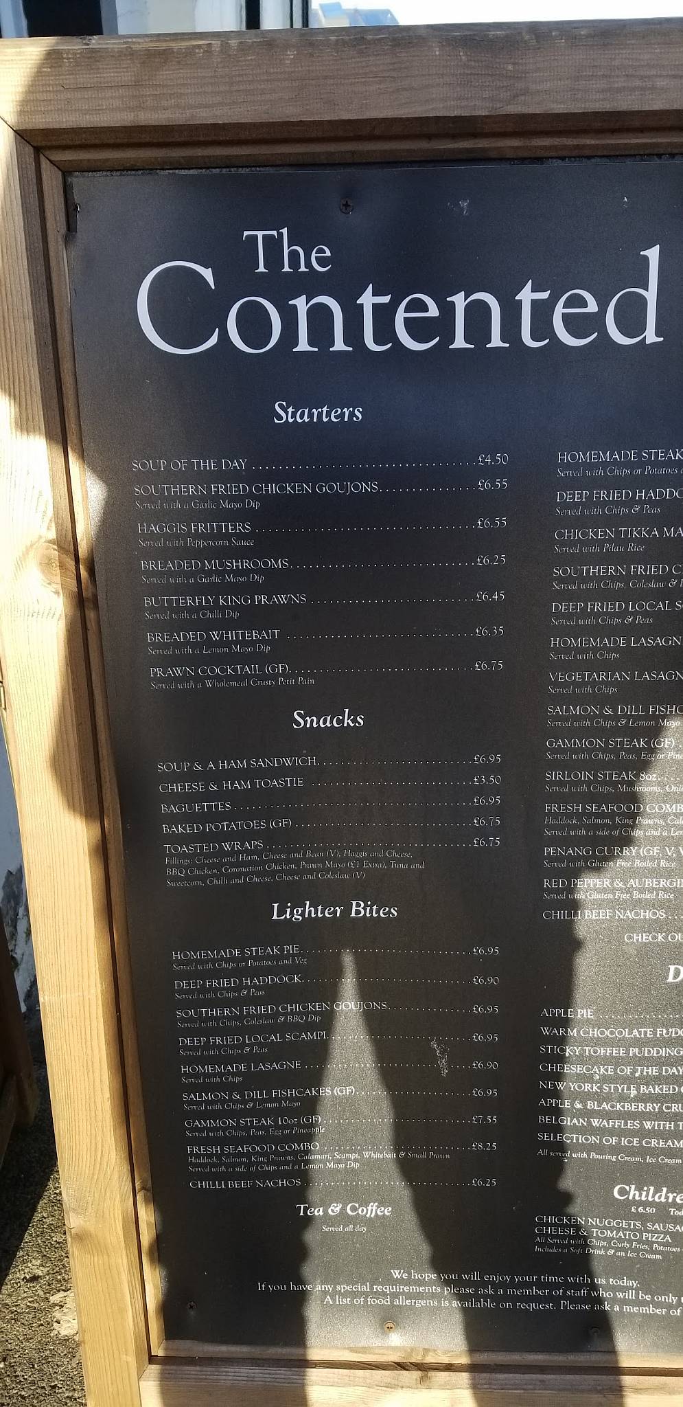 Menu at The Contented Sole pub & bar, Eyemouth, Old Quay