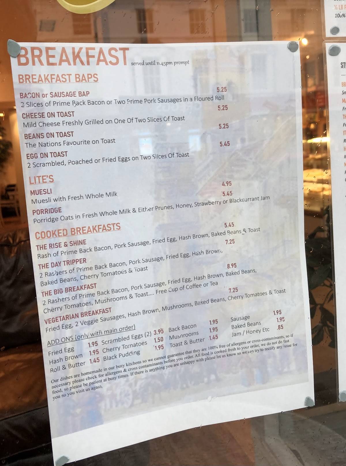 Menu at The Continental cafe, Llandudno
