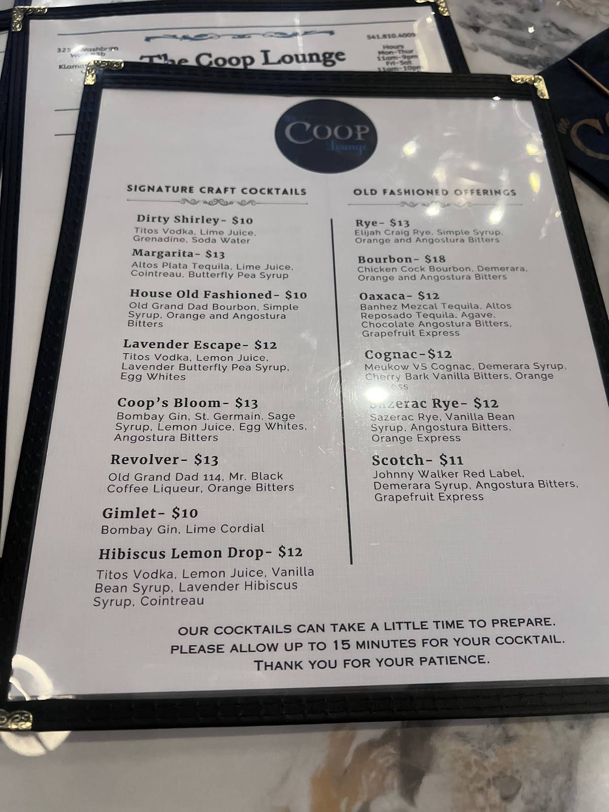 Menu at The Coop Lounge pub & bar, Klamath Falls
