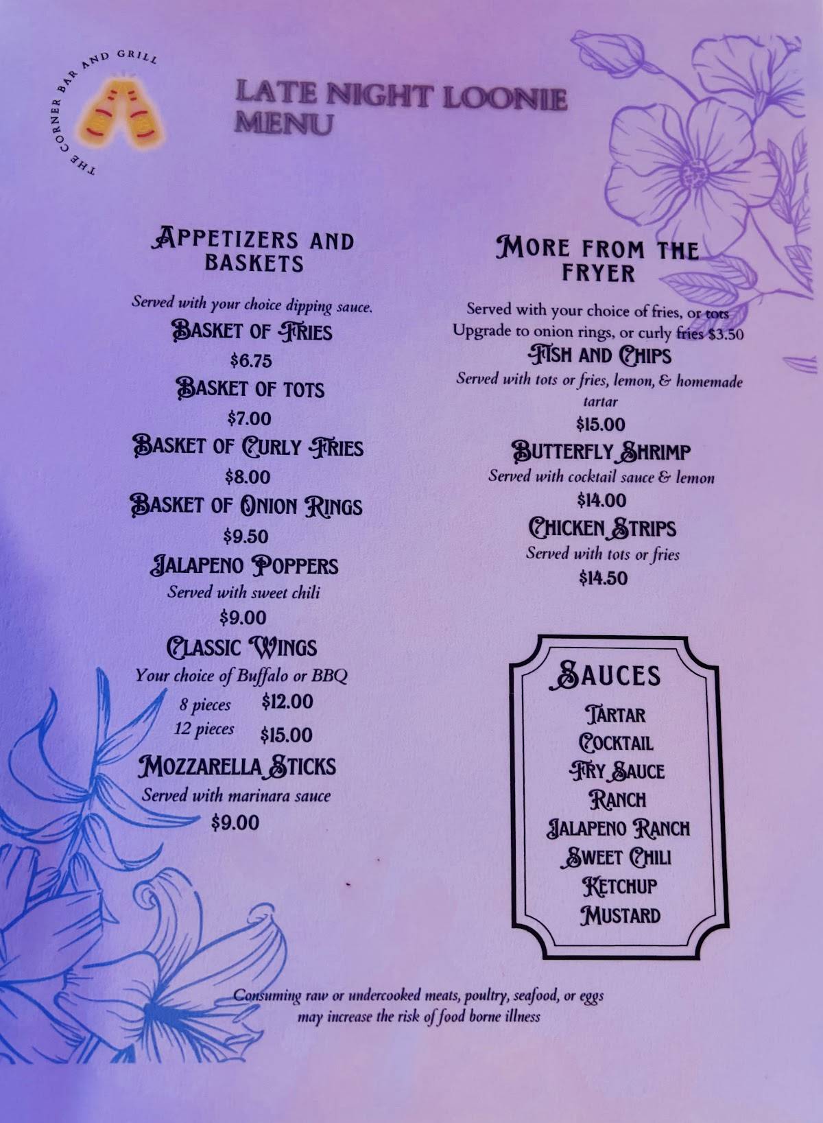 Menu at The Corner pub & bar, Oakridge