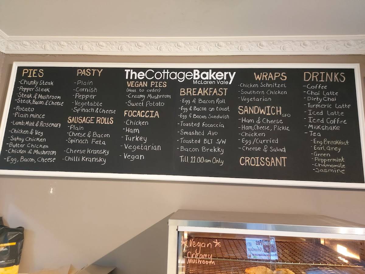 Menu at The Cottage Bakery McLaren Vale, McLaren Vale