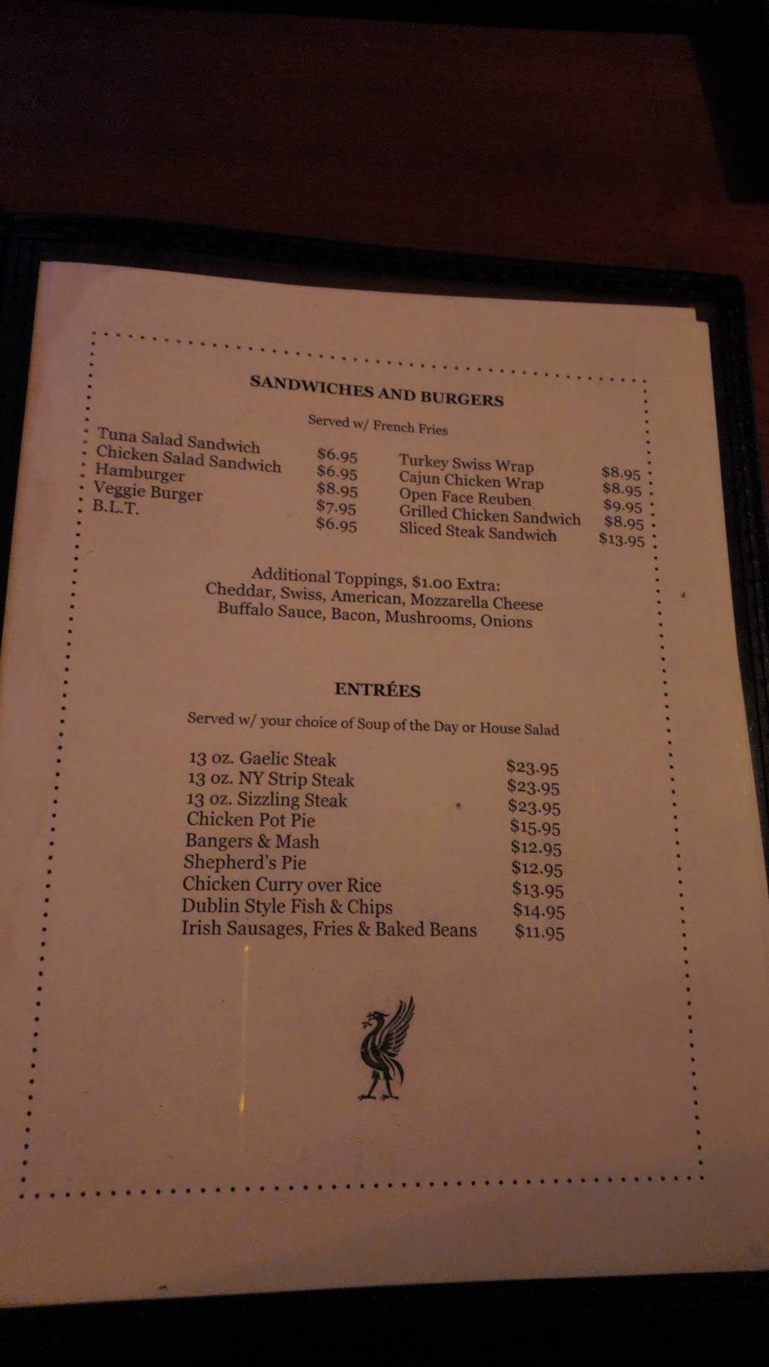 Menu at The Cottage Bar, Teaneck