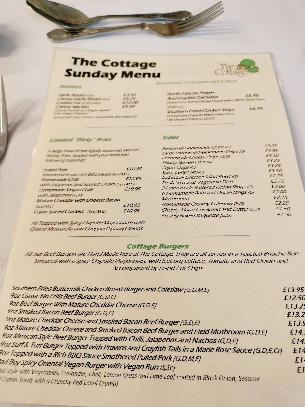 Menu at The Cottage pub & bar, Norwich, 148 Thunder Ln