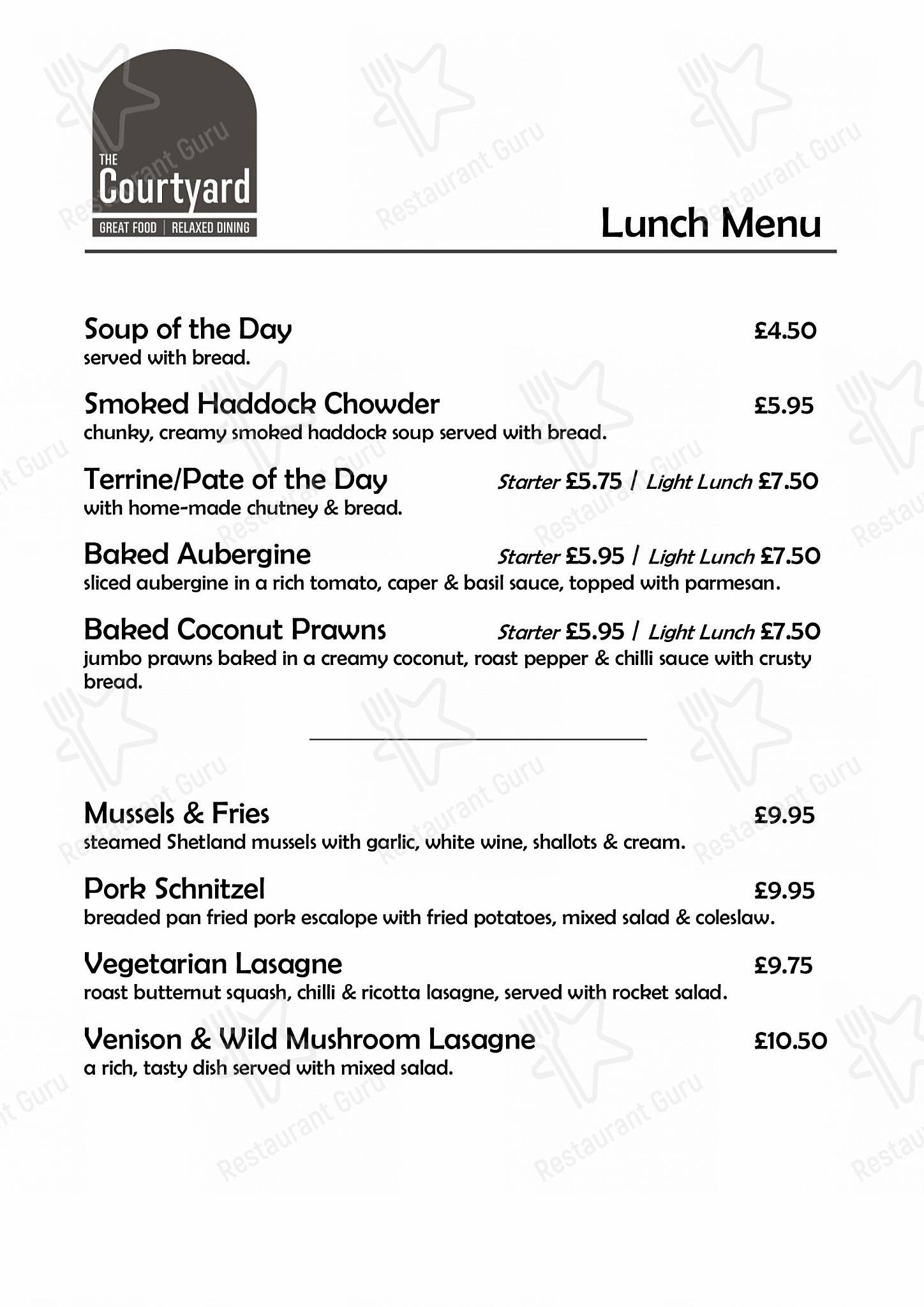 Menu at The Courtyard restaurant, Cupar