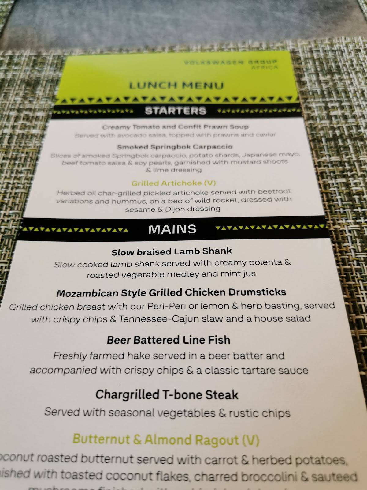 Menu at The Cradle Restaurant at Cradle Boutique Hotel, Krugersdorp