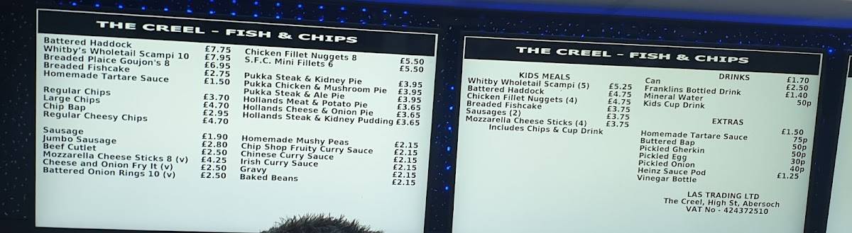 Menu at The Creel fast food, Abersoch
