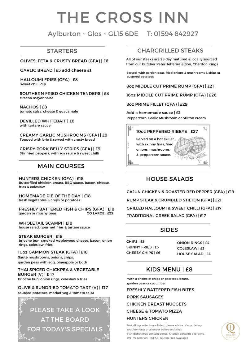Menu at The Cross Inn pub & bar, Lydney