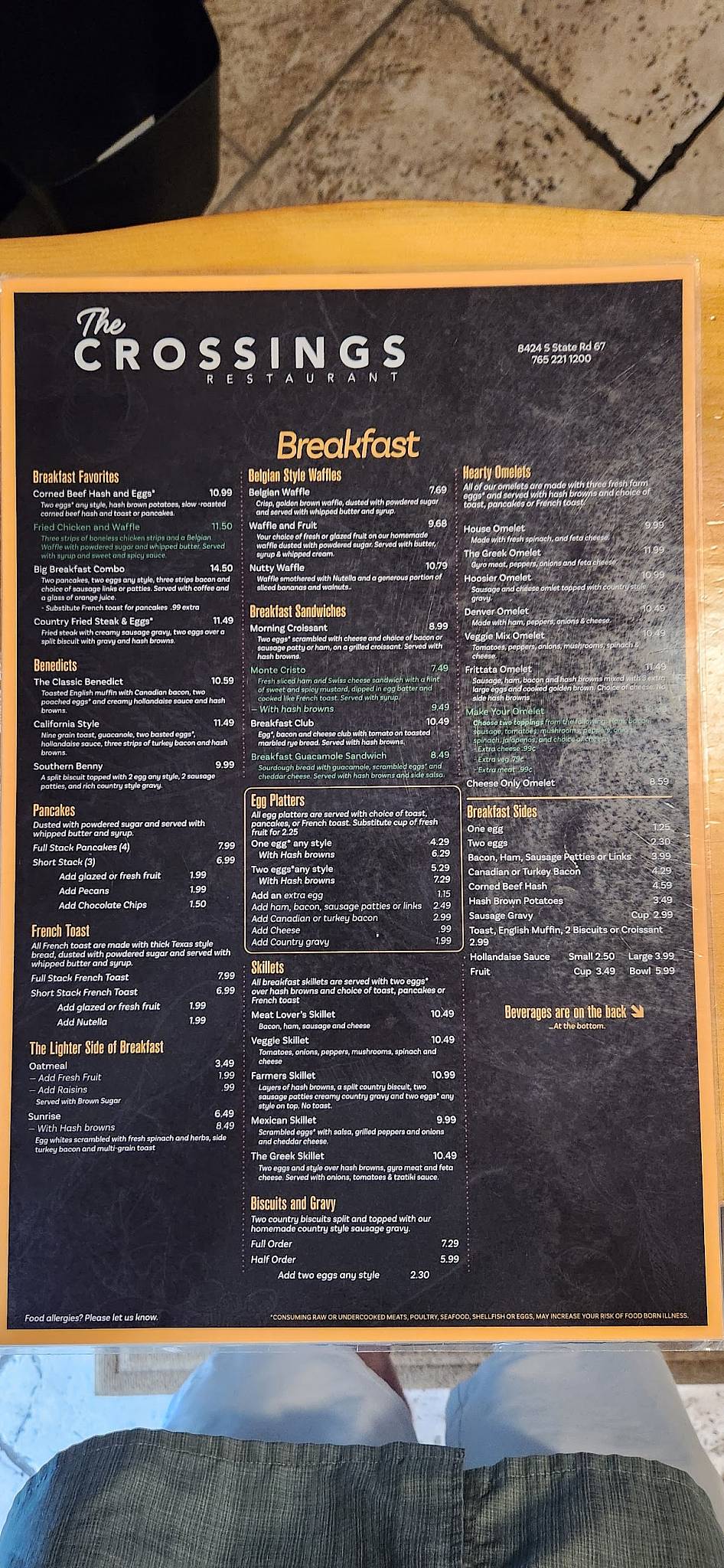 Menu at The Crossings Restaurant, Pendleton