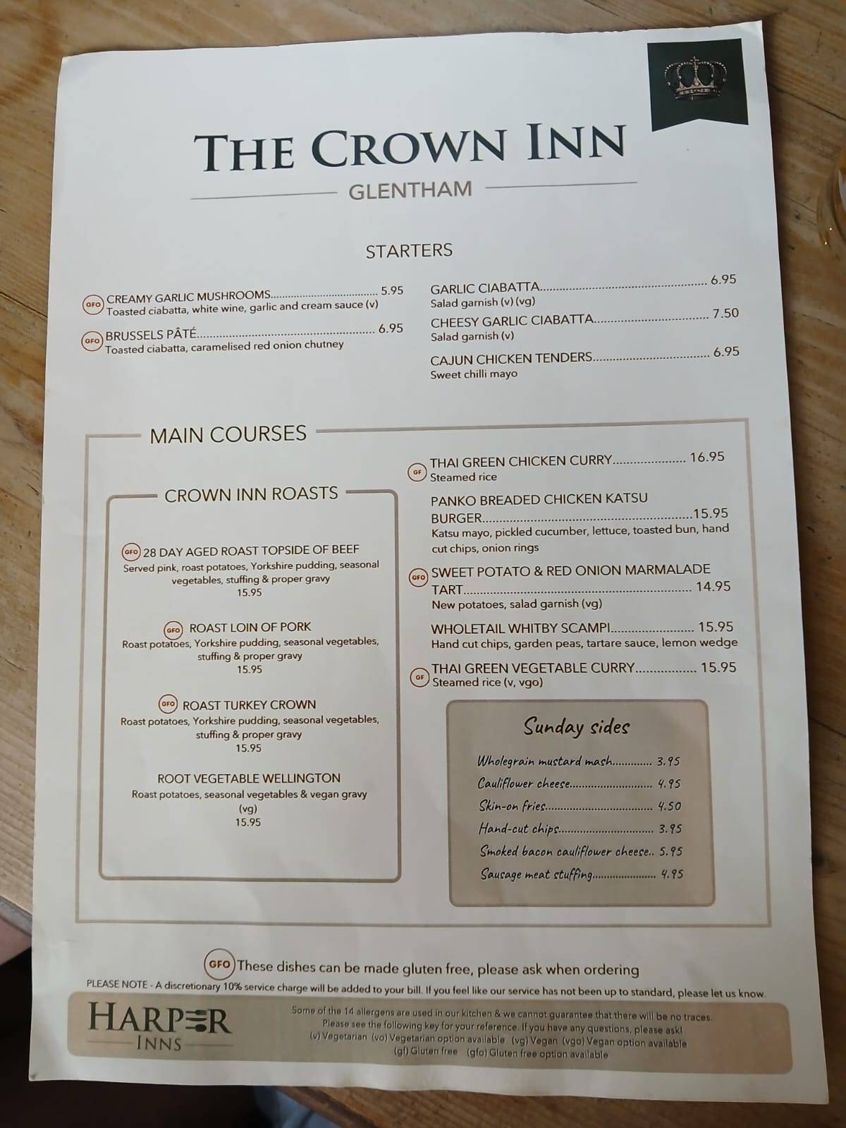 Menu at The Crown Inn pub & bar, Glentham