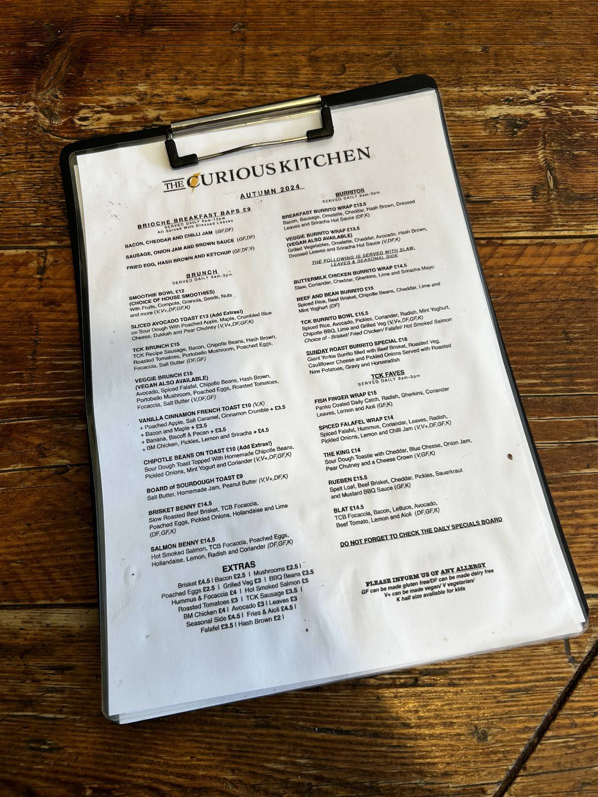 Menu at The Curious Kitchen cafe, Brixham