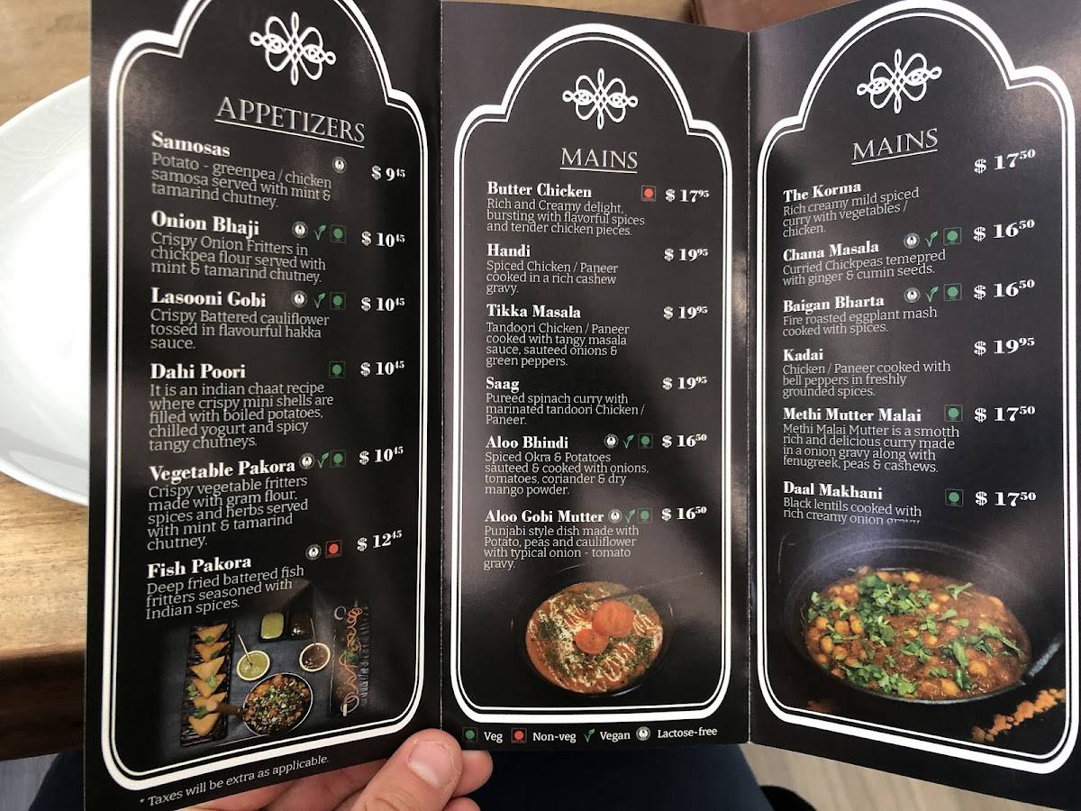 Menu at The Curry Co. restaurant, Goderich