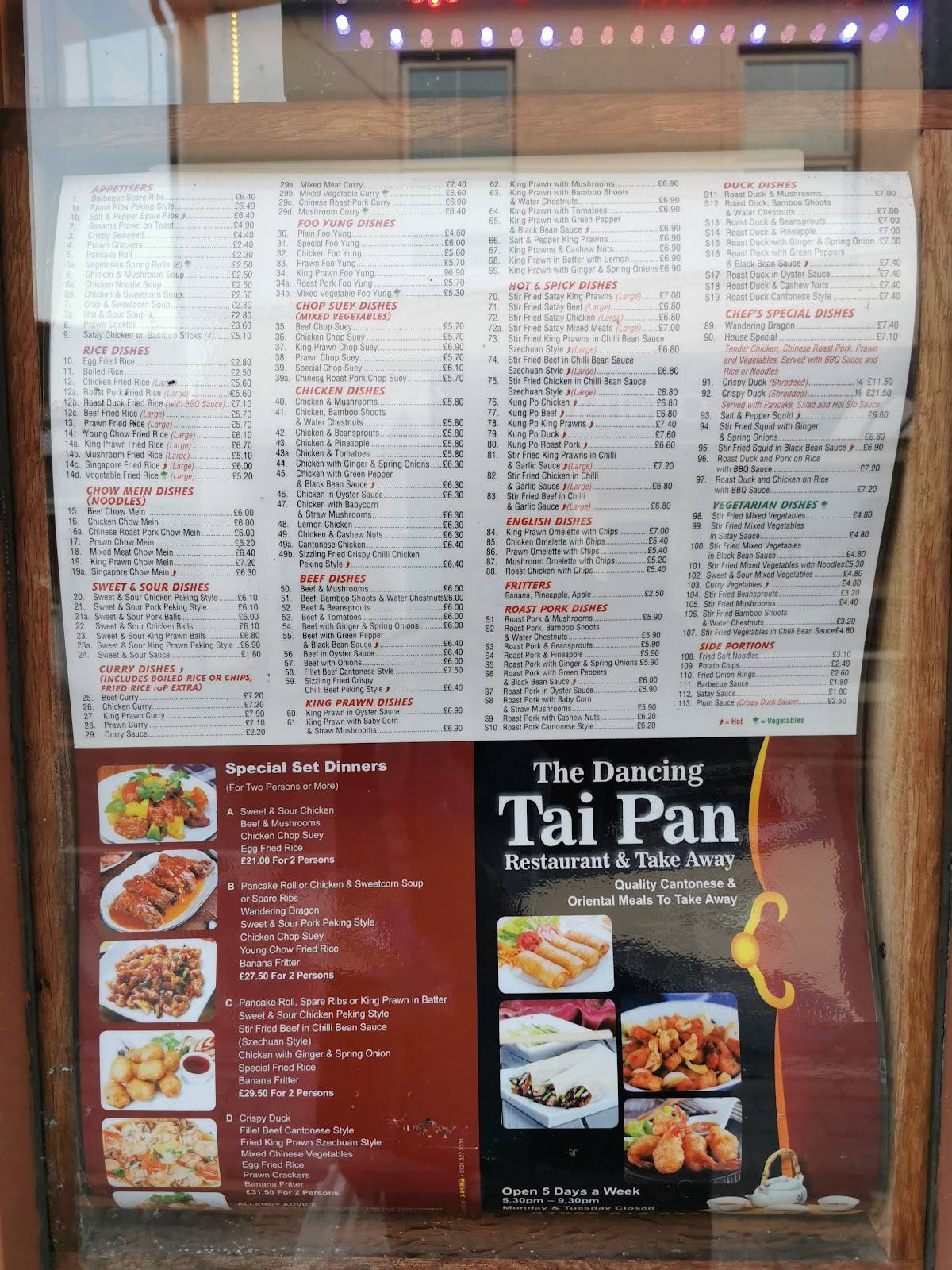 Menu at The Dancing Taipan restaurant, Wadebridge