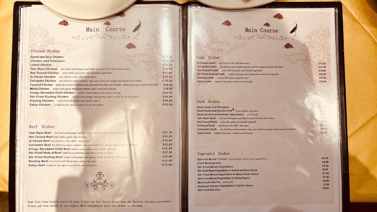 Menu at The Dancing Taipan restaurant, Wadebridge