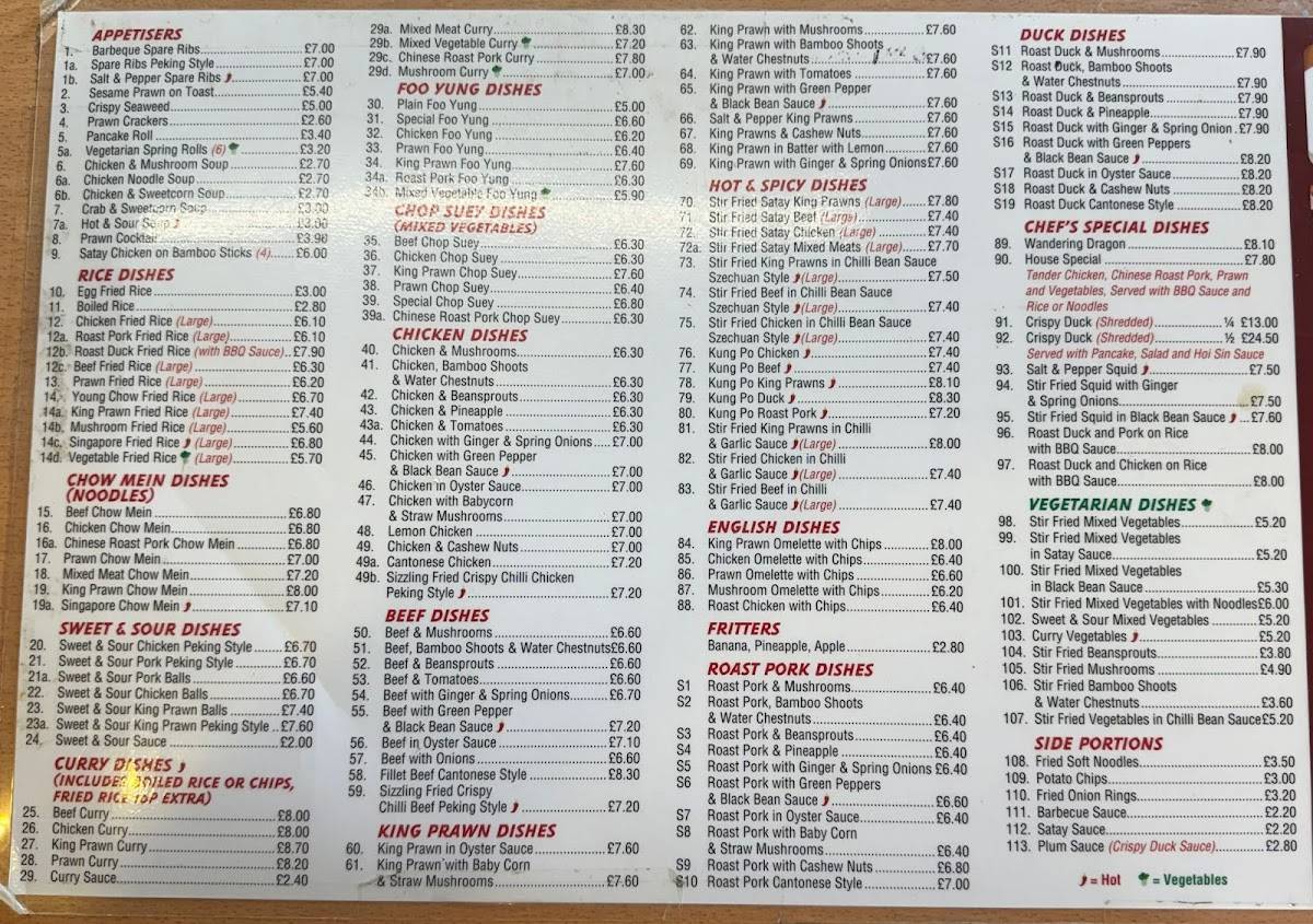 Menu at The Dancing Taipan restaurant, Wadebridge