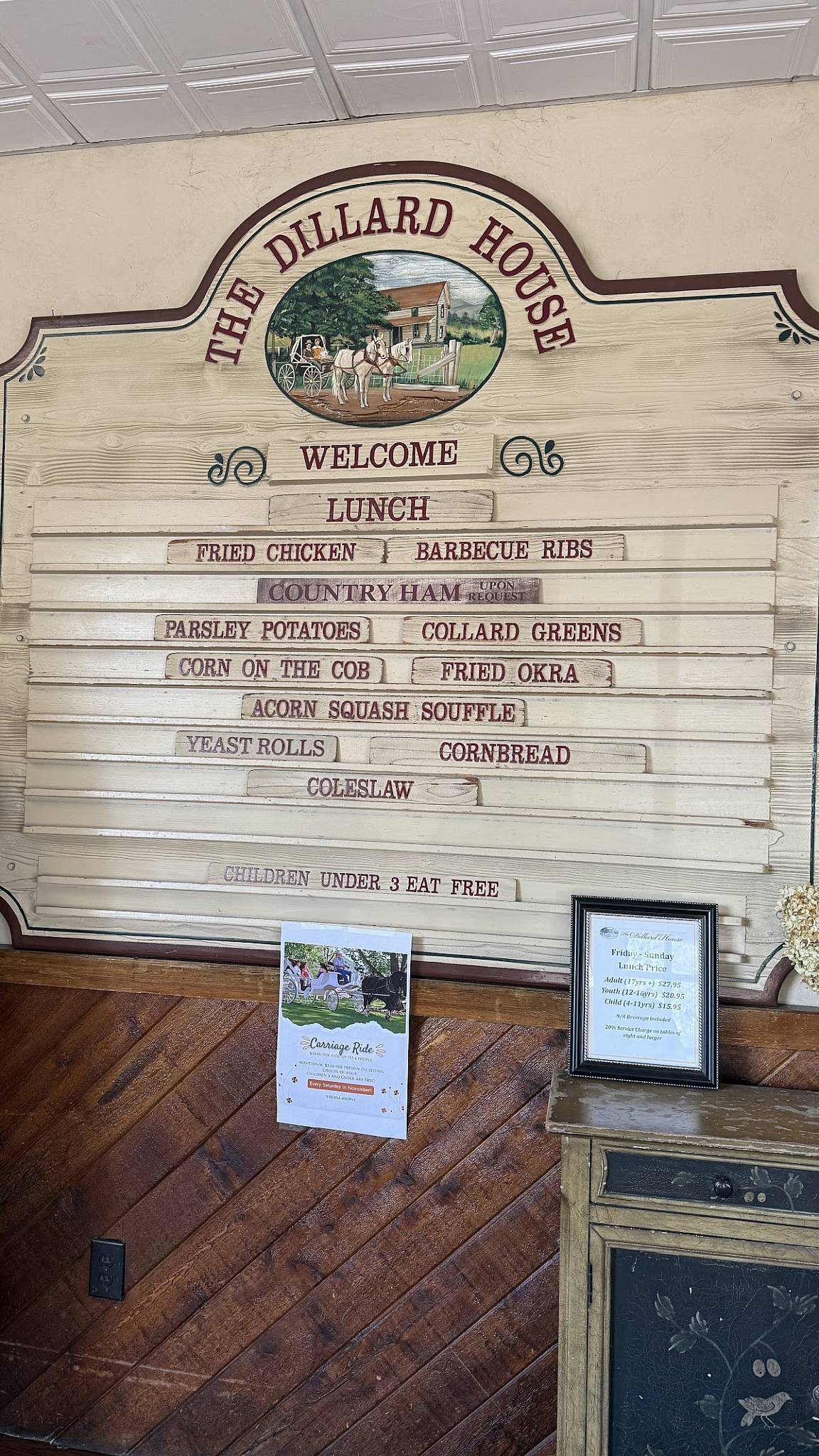 Menu at The Dillard House restaurant, Dillard