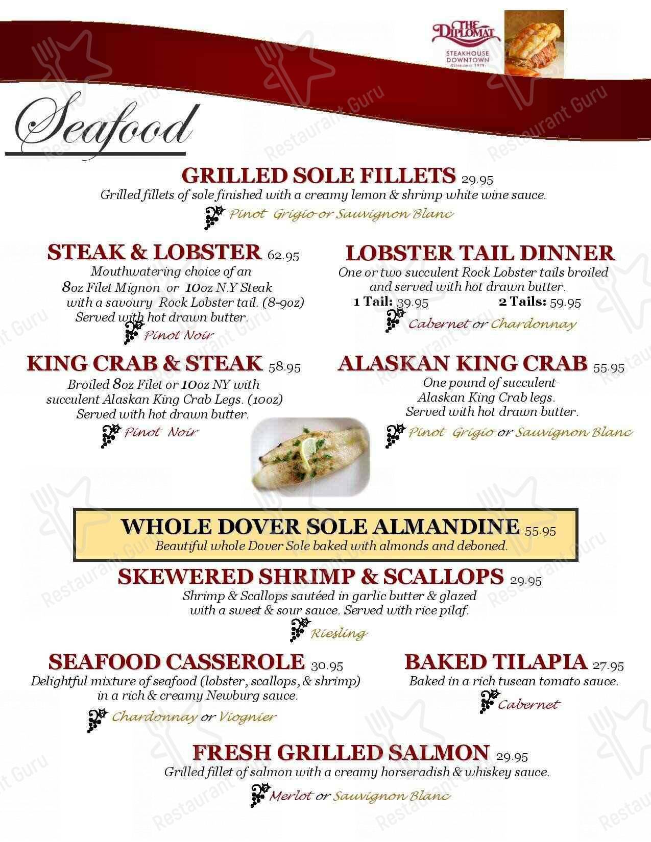 Menu at The Diplomat Steakhouse, Regina