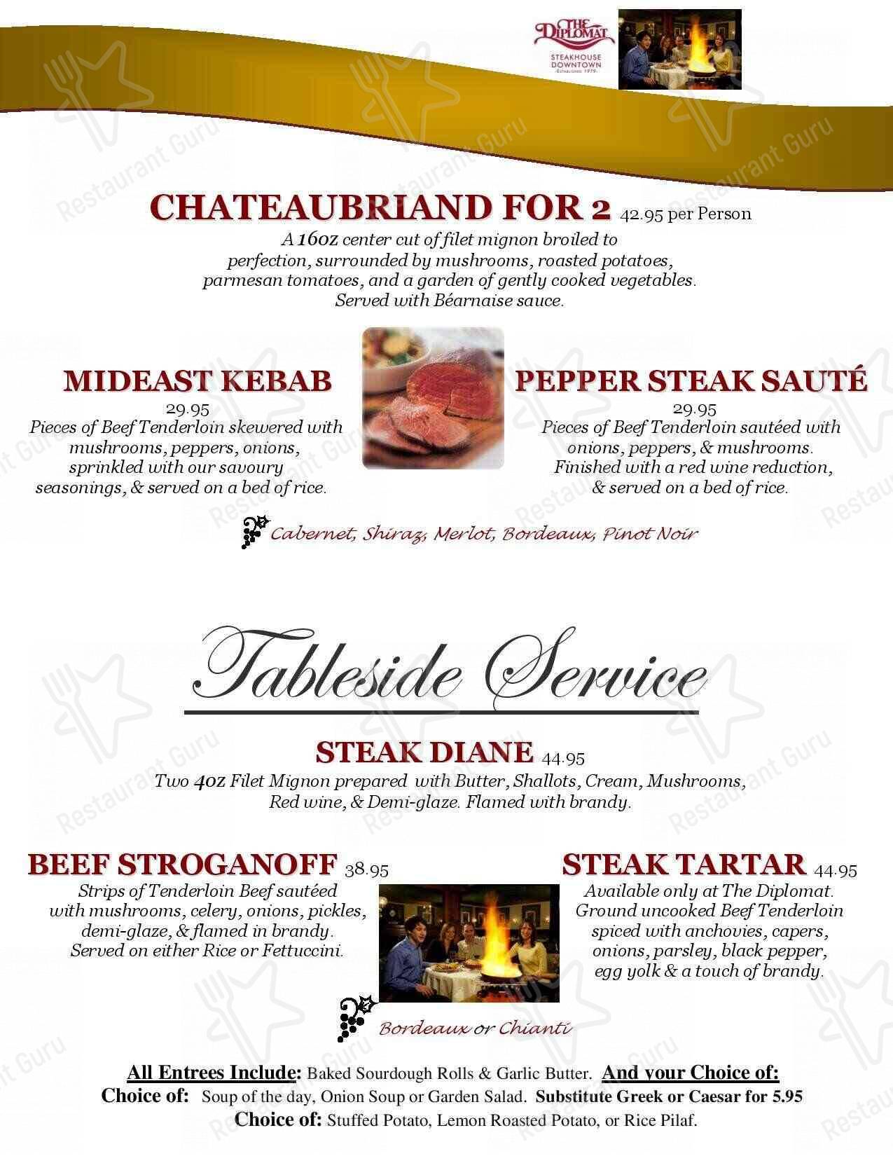 Menu at The Diplomat Steakhouse, Regina
