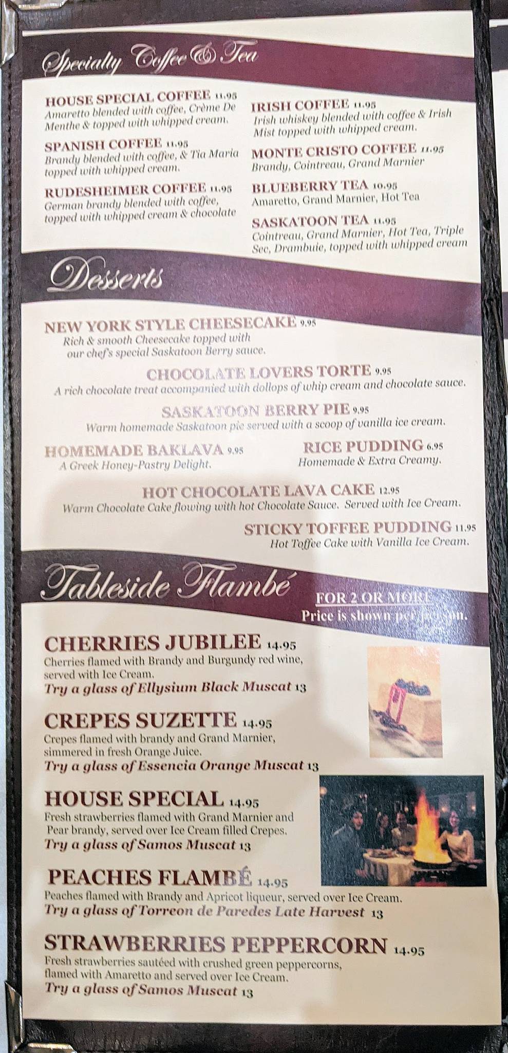 Menu at The Diplomat Steakhouse, Regina