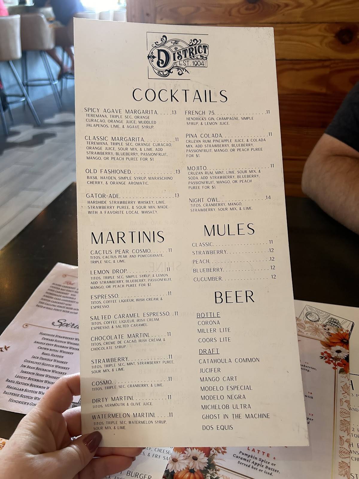 Menu at The District pub & bar, Ponchatoula