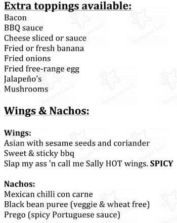 Menu at The Dog's Bollocks at YARD restaurant, Cape Town