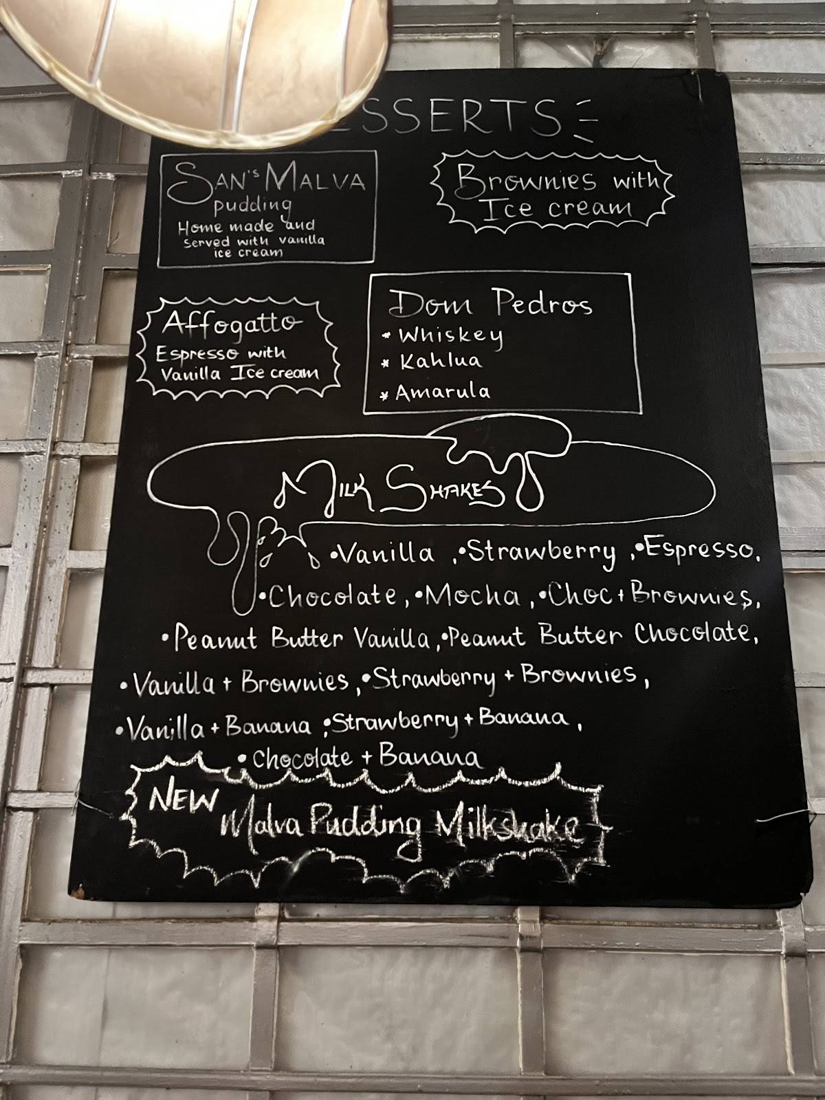 Menu at The Dog's Bollocks at YARD restaurant, Cape Town