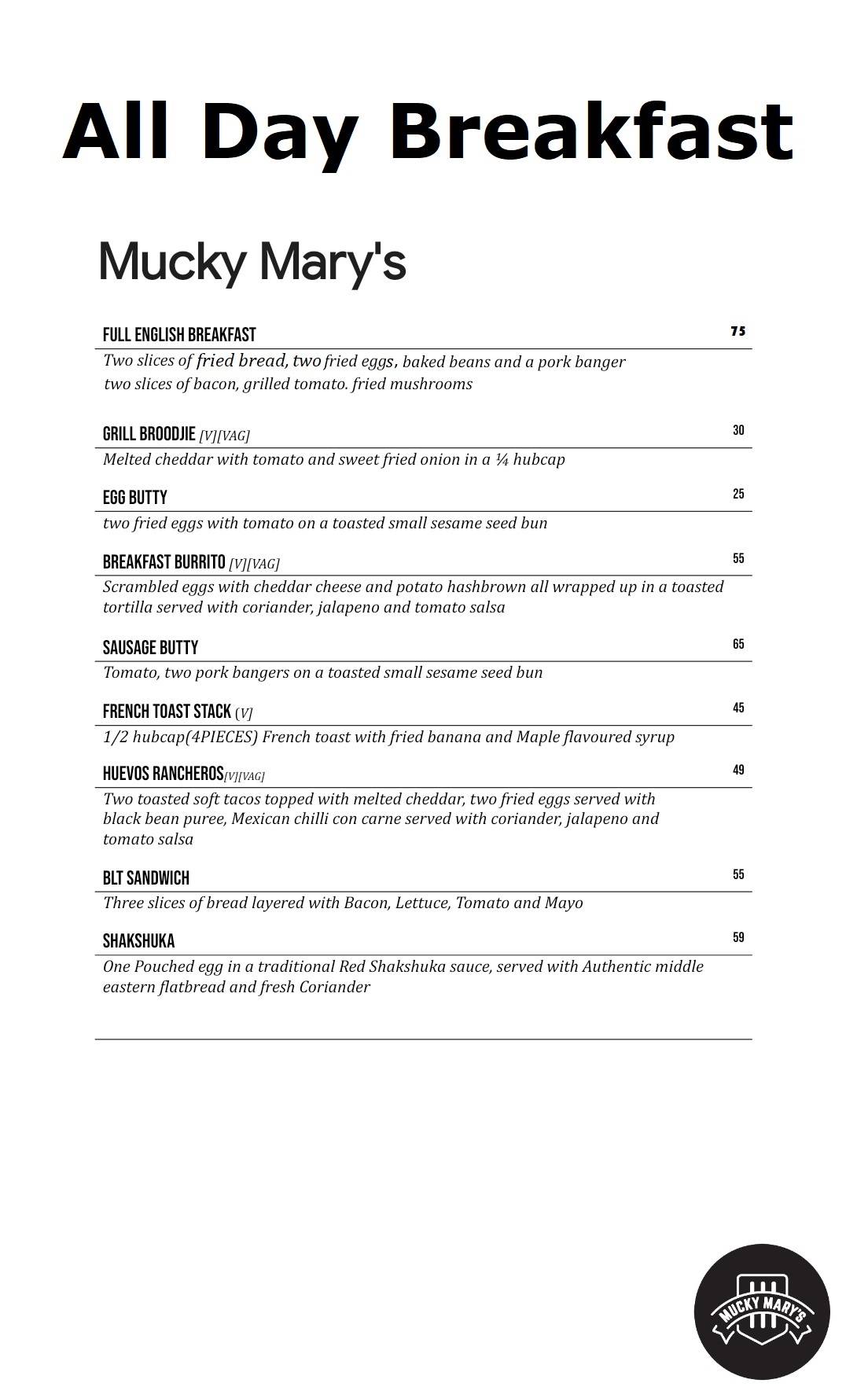 Menu at The Dog's Bollocks at YARD restaurant, Cape Town