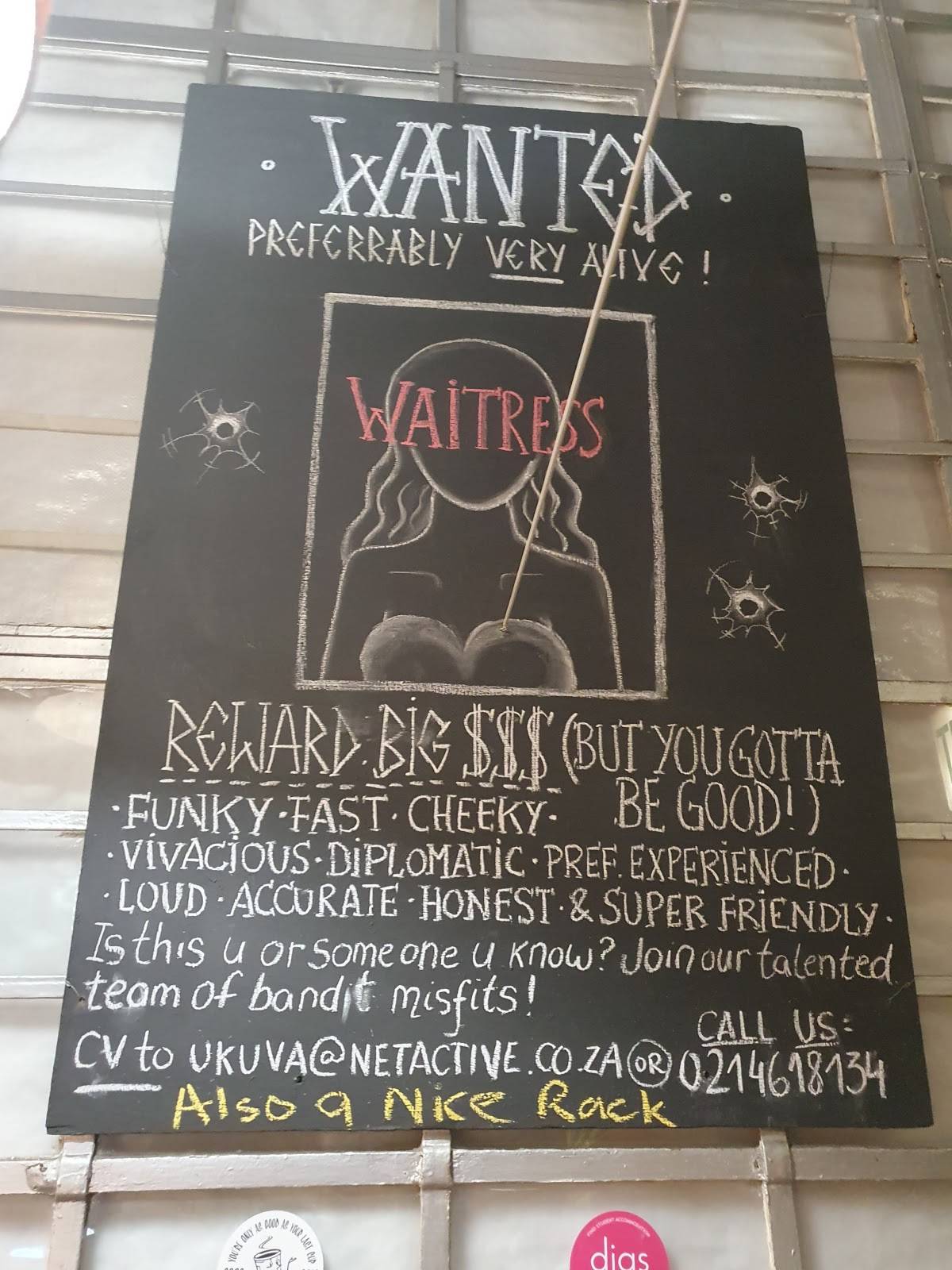 Menu at The Dog's Bollocks at YARD restaurant, Cape Town