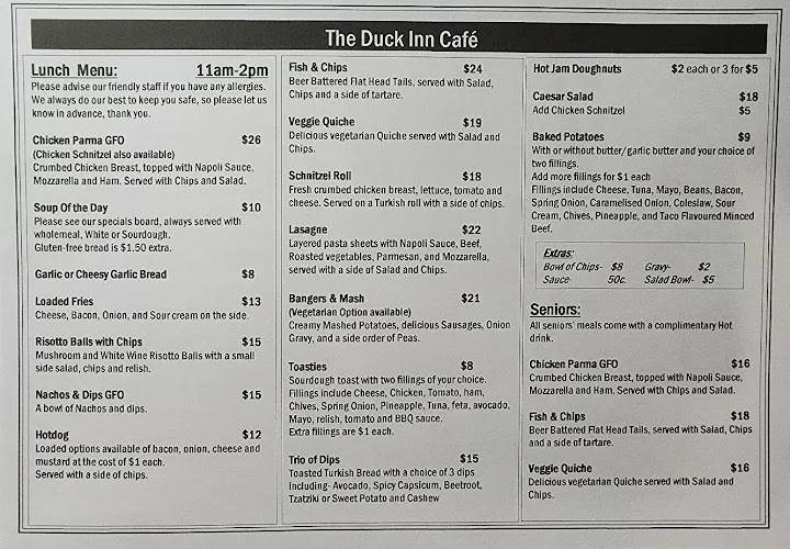 Menu at The Duck Inn Cafe, Broadford