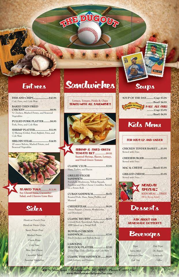 Menu at The Dugout Sports Bar and Taphouse, Hendersonville
