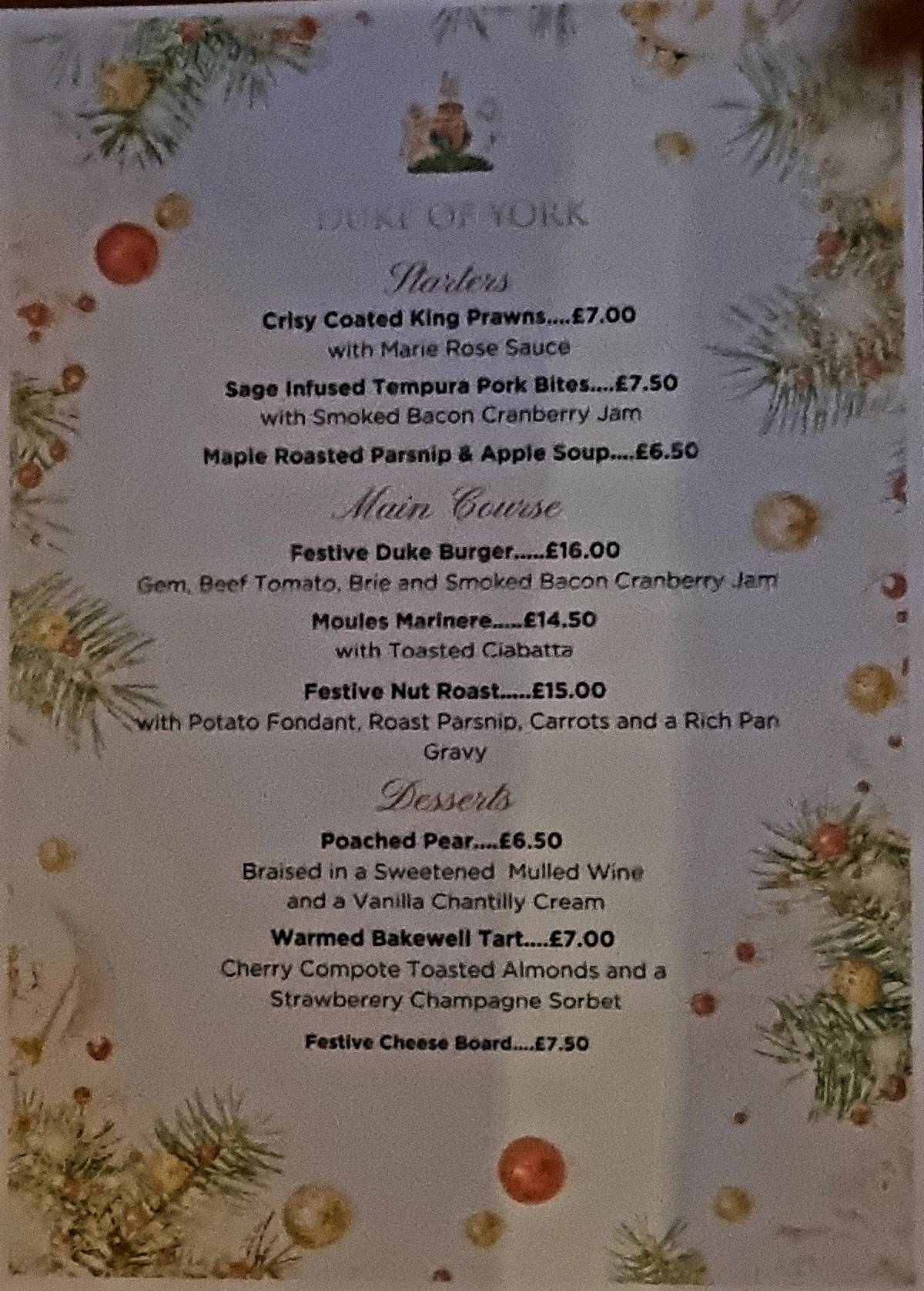 Menu at The Duke of York pub & bar, Broseley
