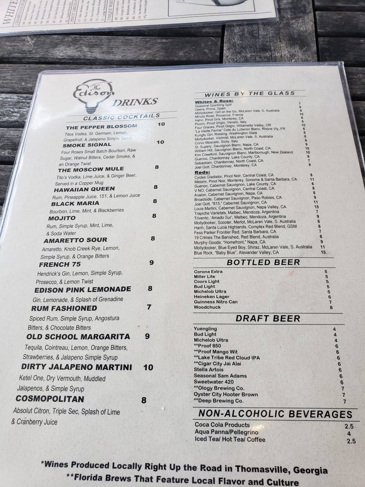 Menu at The Edison - Restaurant Tallahassee, Tallahassee