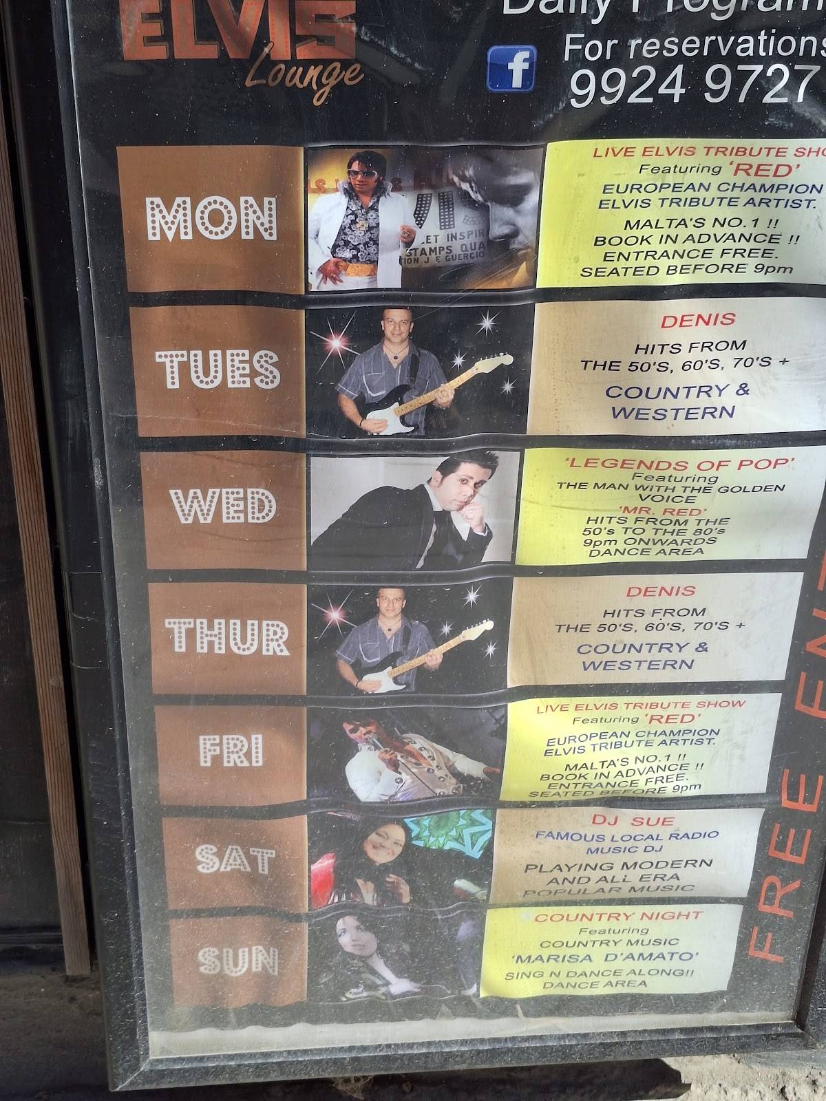 Menu at The Elvis Tribute Lounge pub & bar, Saint Paul's Bay