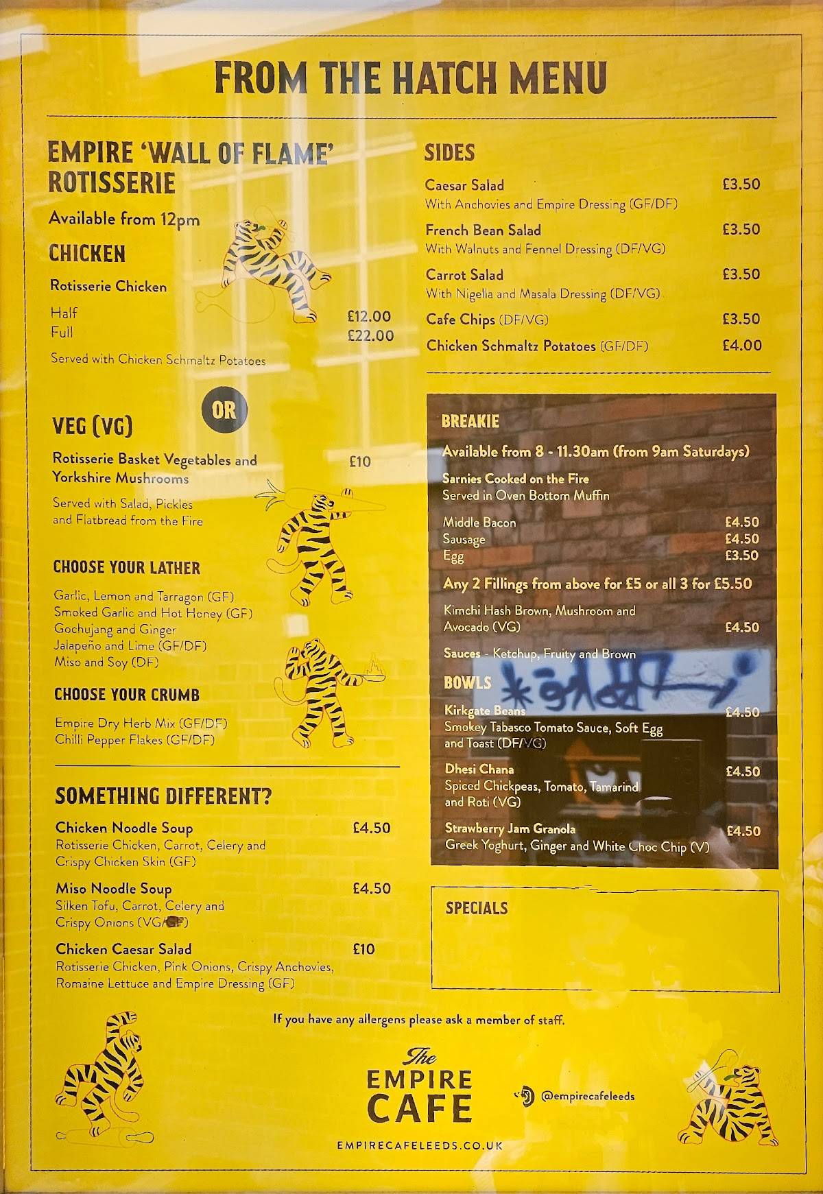 Menu at The Empire Cafe, Leeds, 6 Fish St