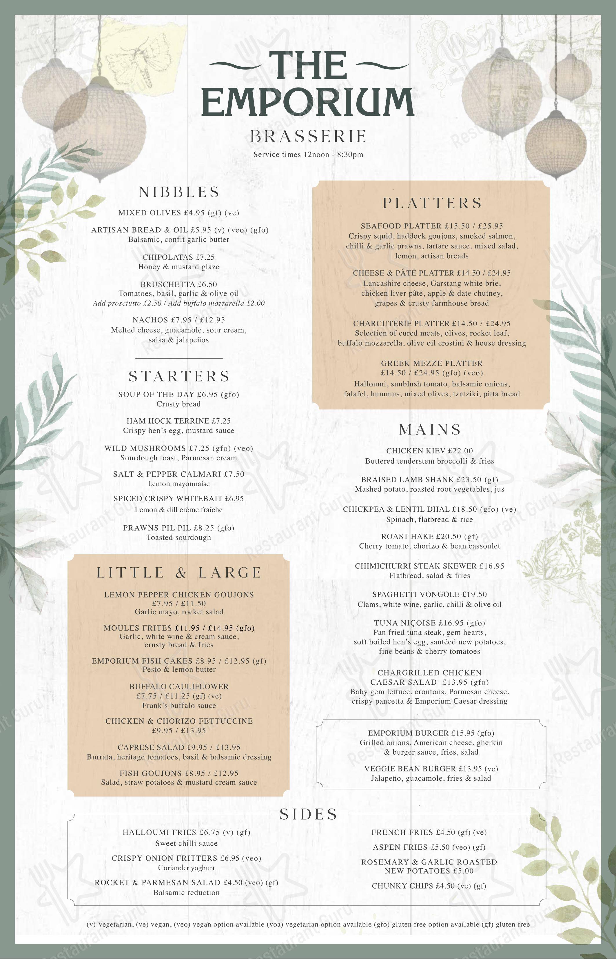 Menu at The Emporium pub & bar, Clitheroe
