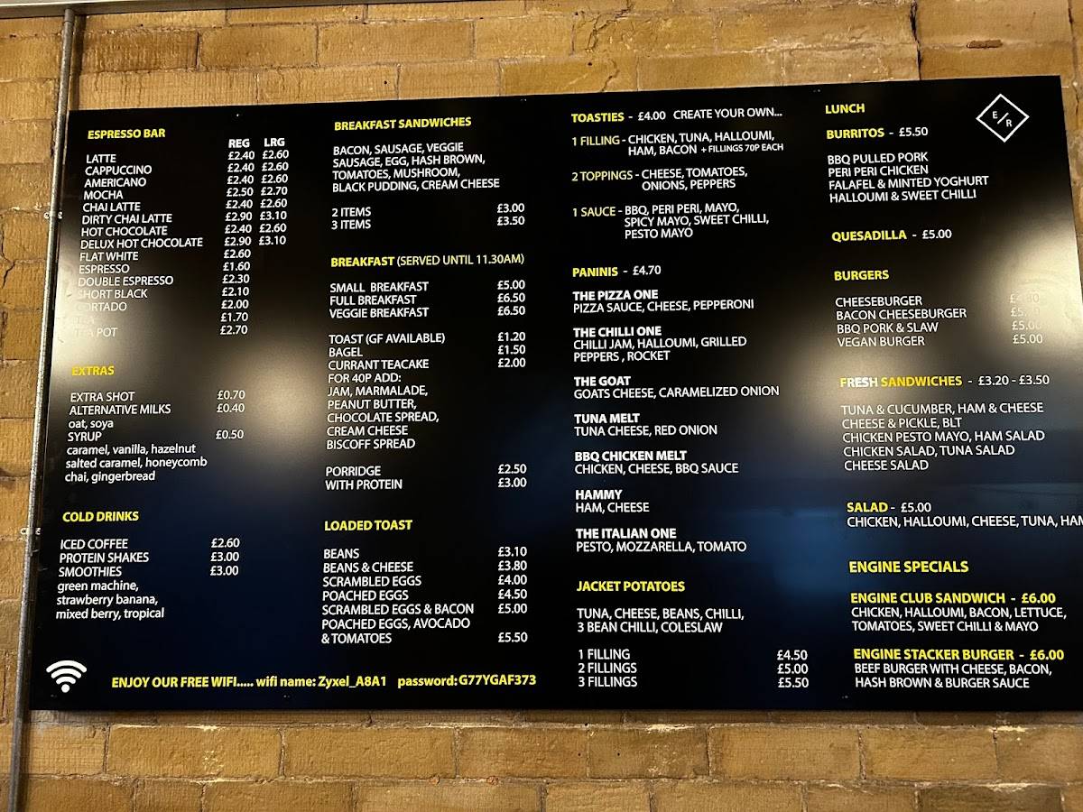 Menu at The Engine Room cafe, Halifax
