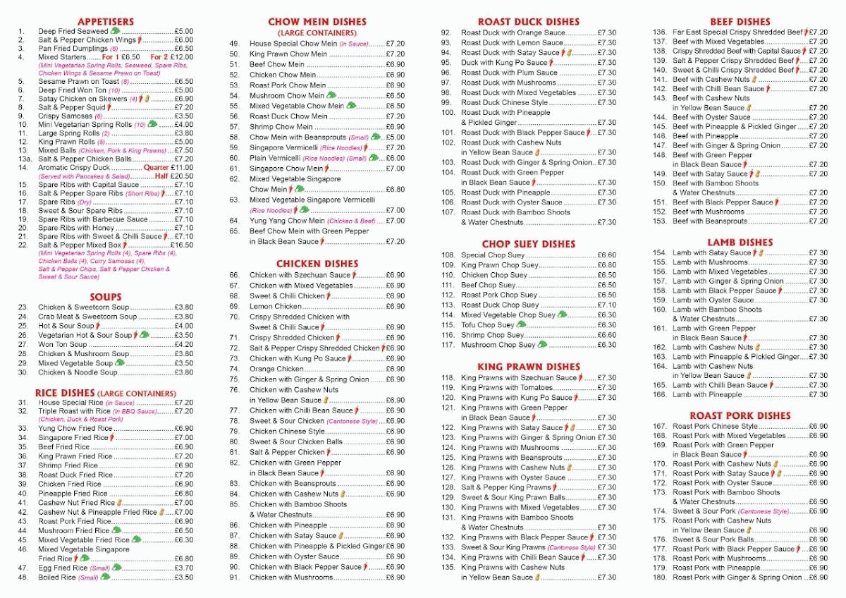 Menu at The Far East fast food, Kettering
