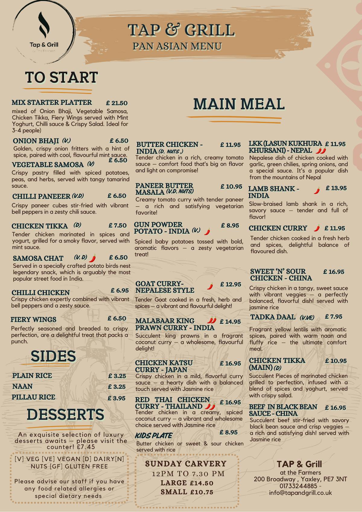 Menu at Tap & Grill @ The Farmers pub & bar, Yaxley
