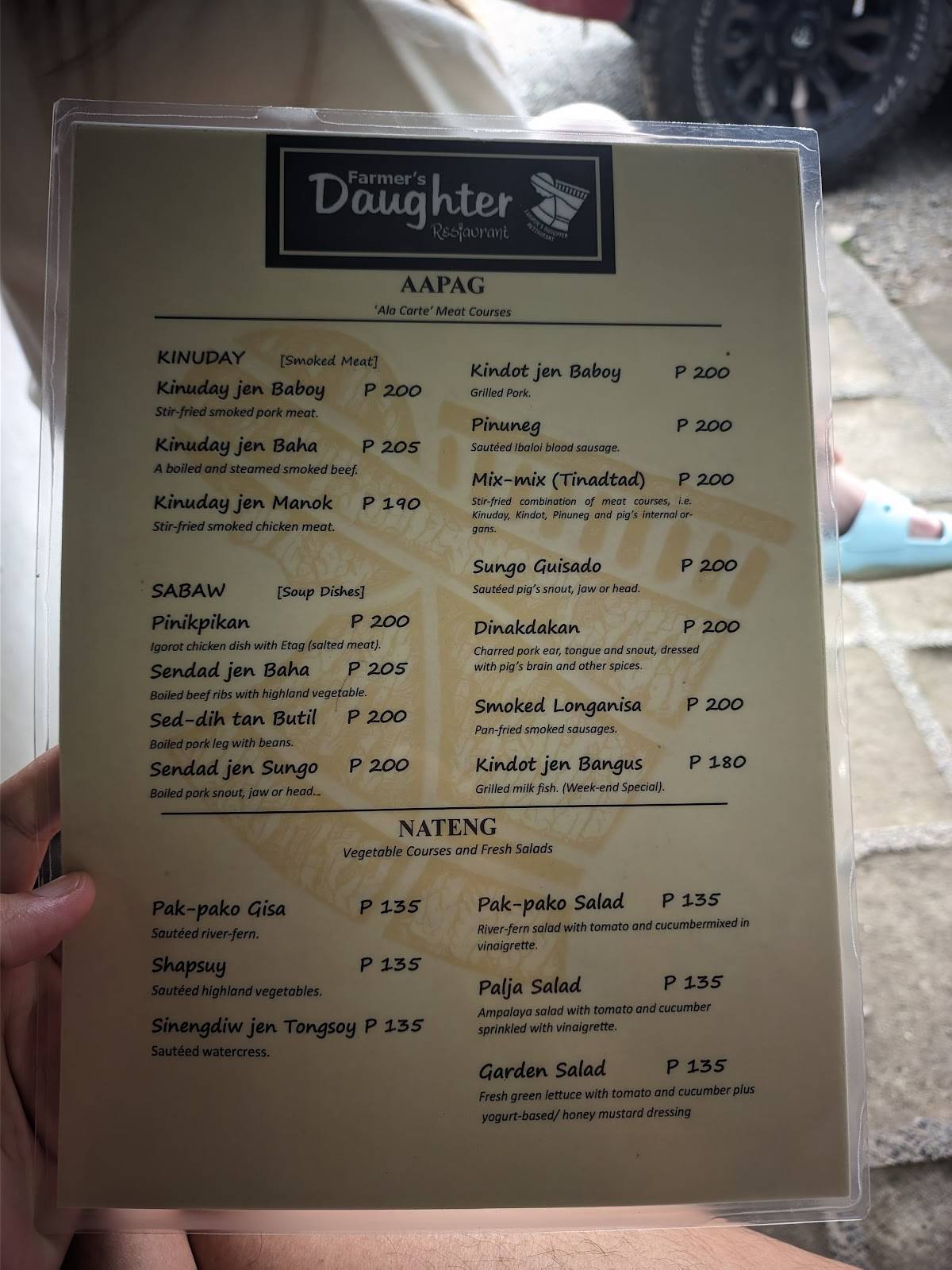 Menu at The Farmer's Daughter Restaurant, Baguio