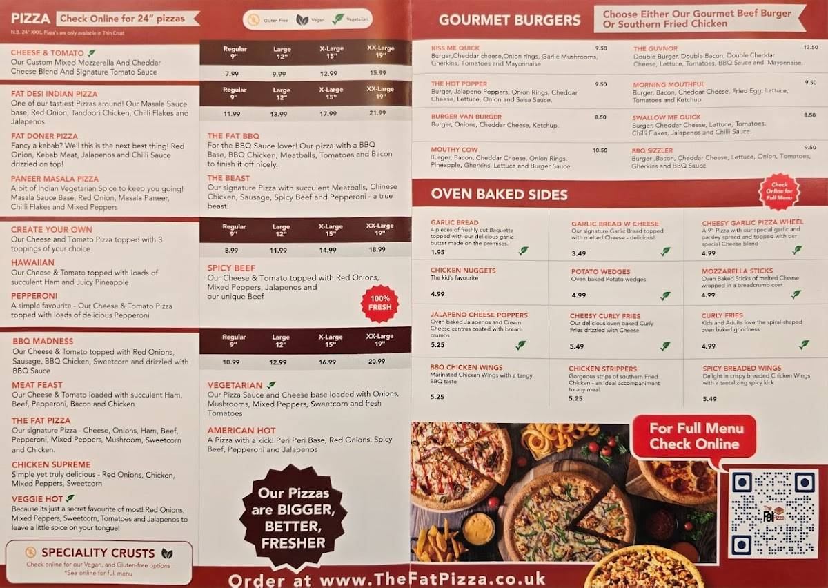 Carta de pizzería The Fat Pizza - Ashington, Ashington