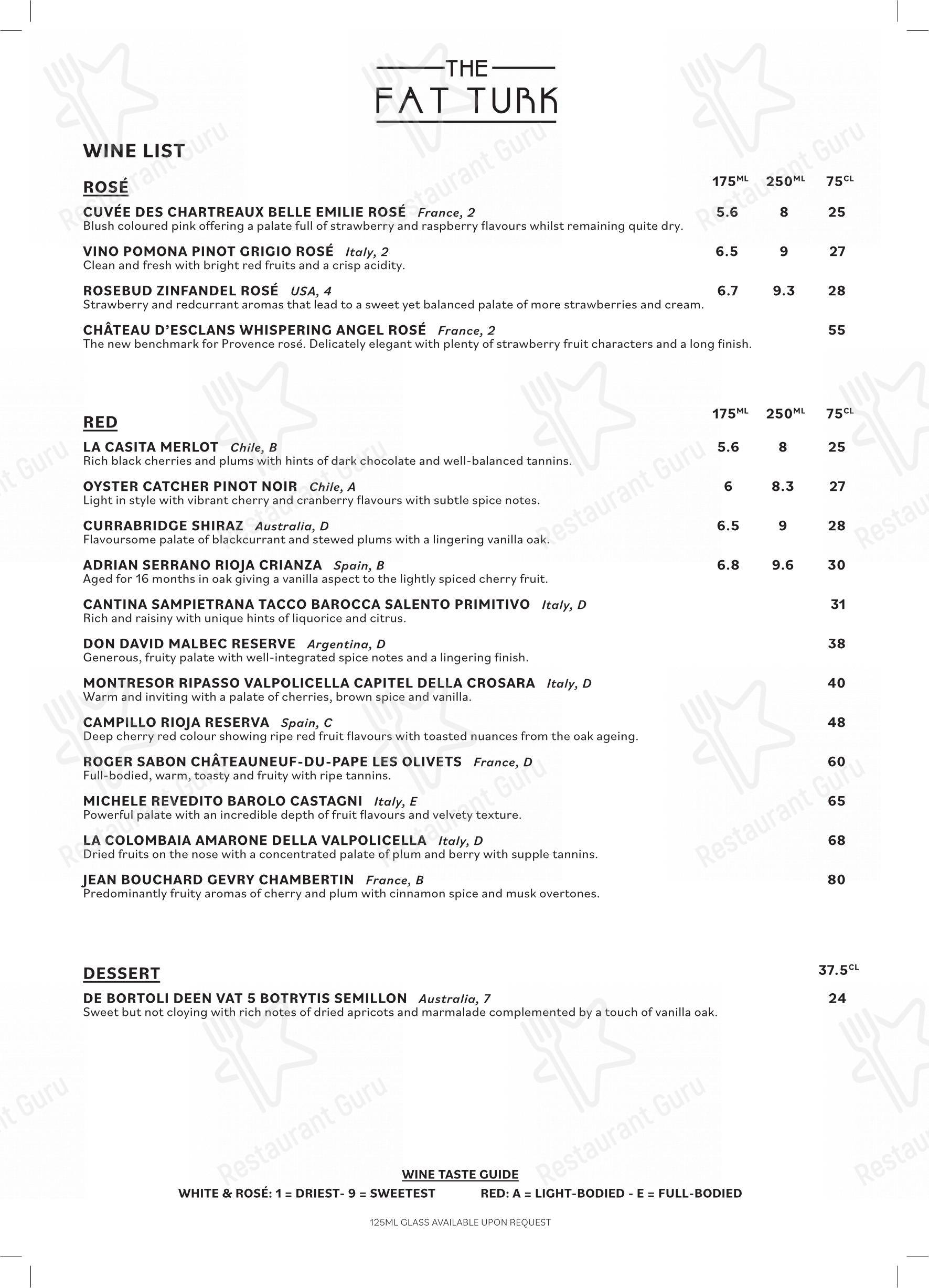 Menu at The Fat Turk restaurant, Brentwood