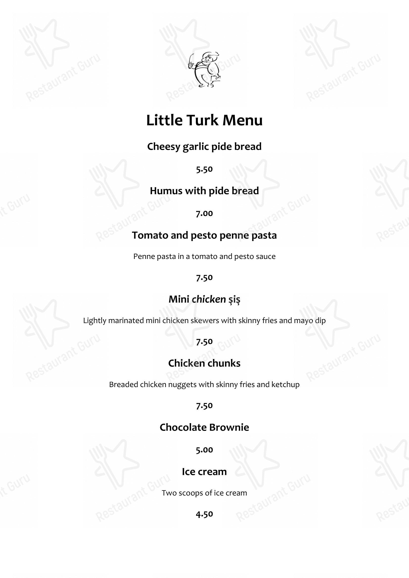 Menu at The Fat Turk restaurant, Brentwood