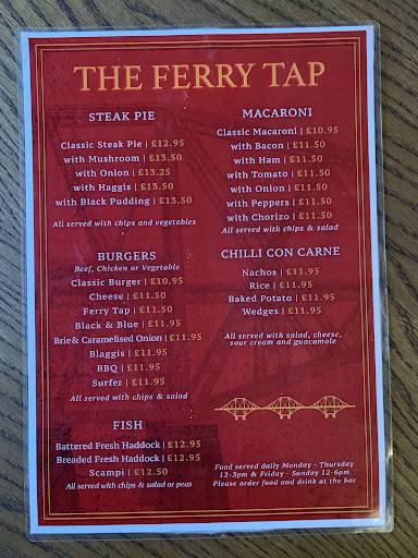 Menu at The Ferry Tap pub & bar, Queensferry