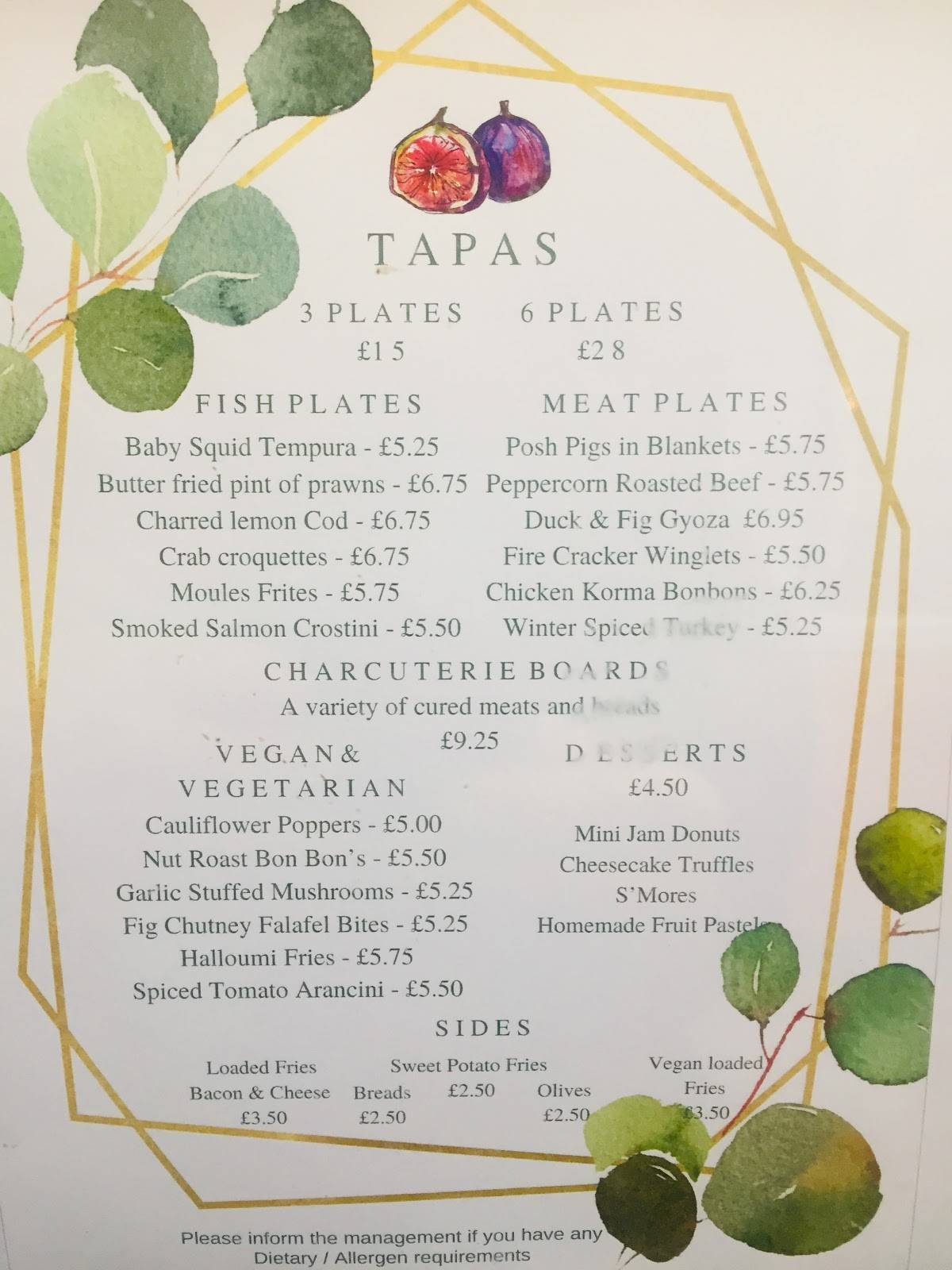 Menu at The Fig Kitchen and Deli restaurant, Malvern