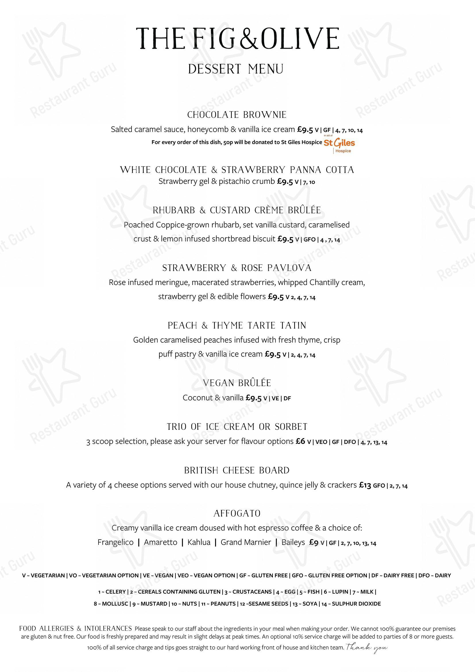 Menu at The Fig & Olive restaurant, Tamworth