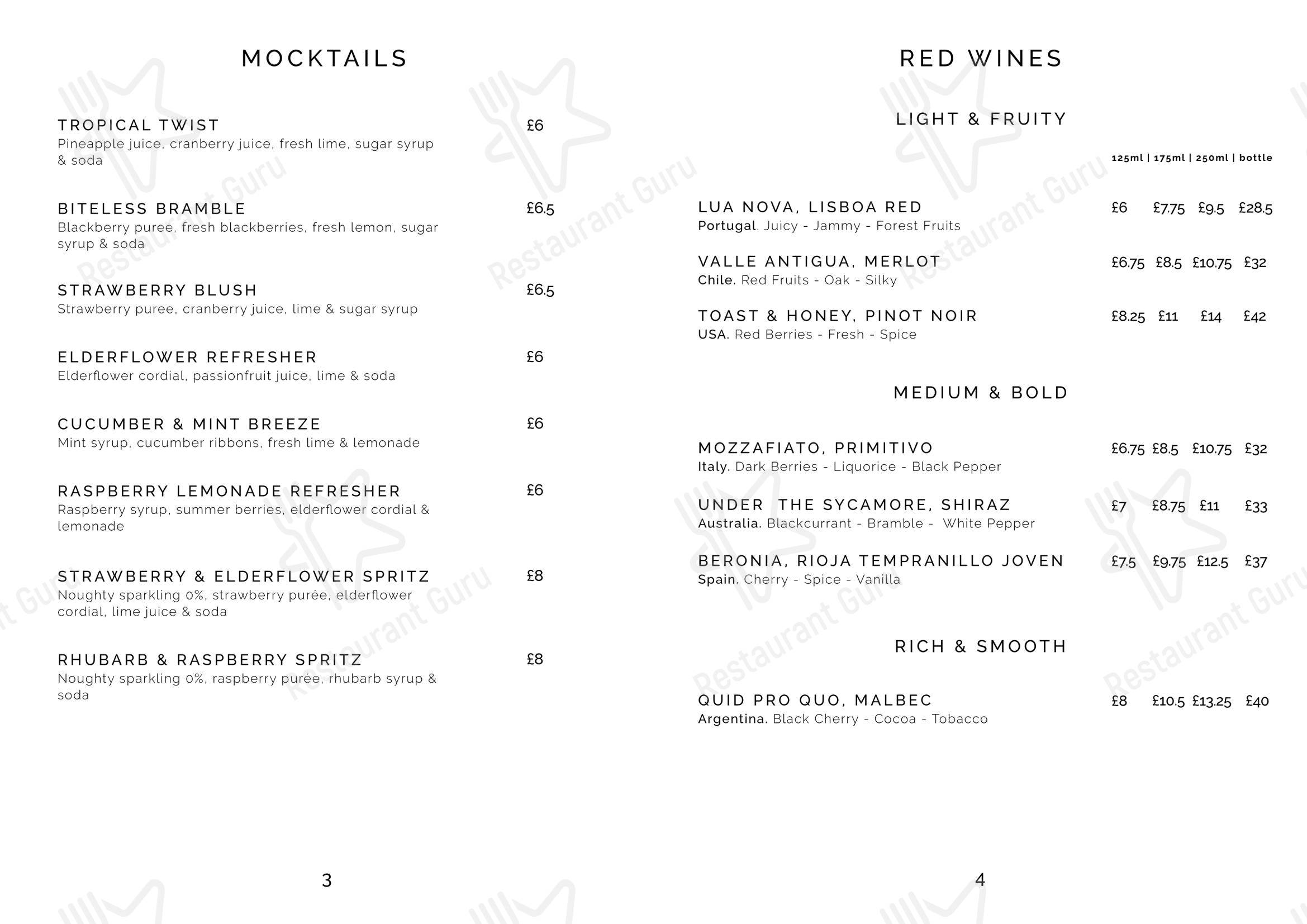 Menu at The Fig & Olive restaurant, Tamworth